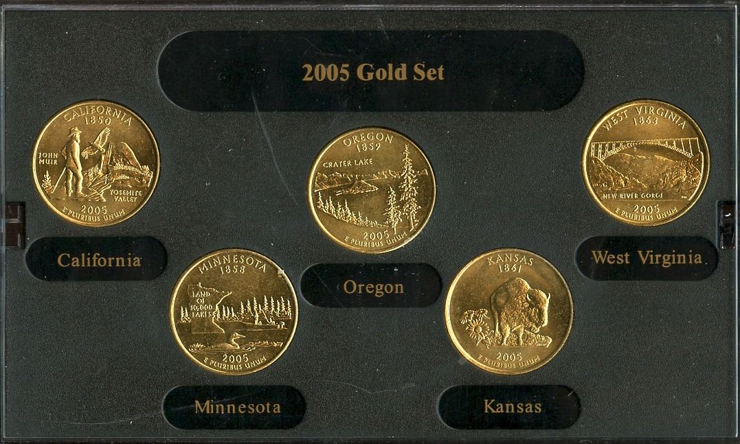 USA; 2005 25¢ state quarter collection 24k gold plated made by the ...