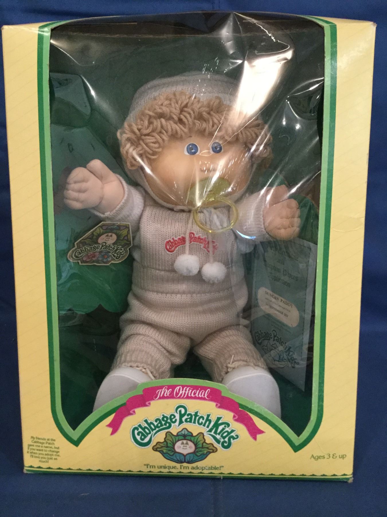 The Official Cabbage Patch Box with doll and certificate Duncan Paddy