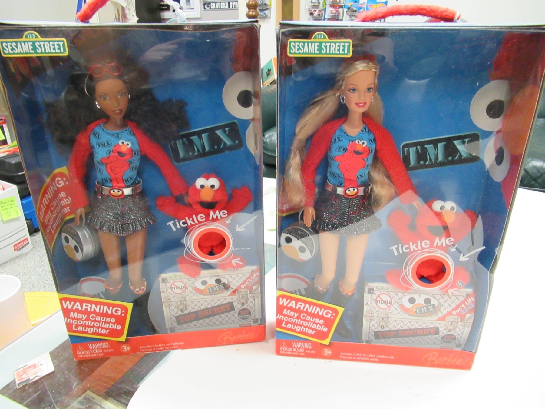 Tickle Me Barbie & Elmo x2