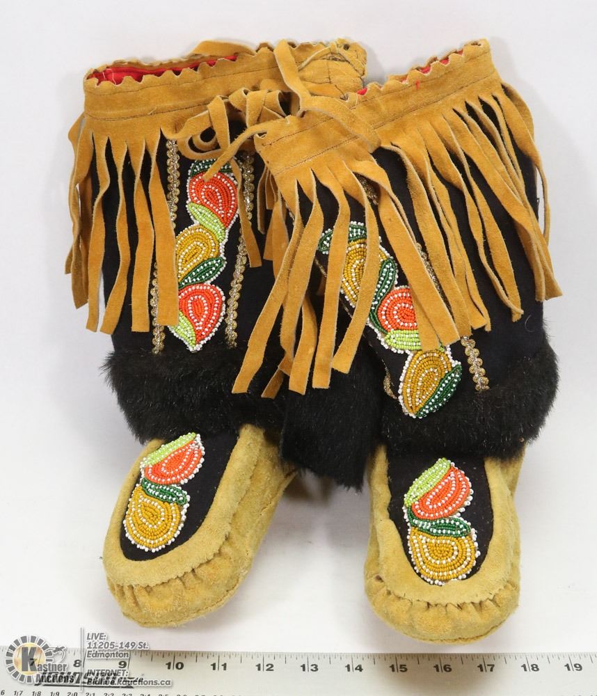 PAIR OF ESTATE HANDMADE MUKLUKS, HEAVILY BEADED