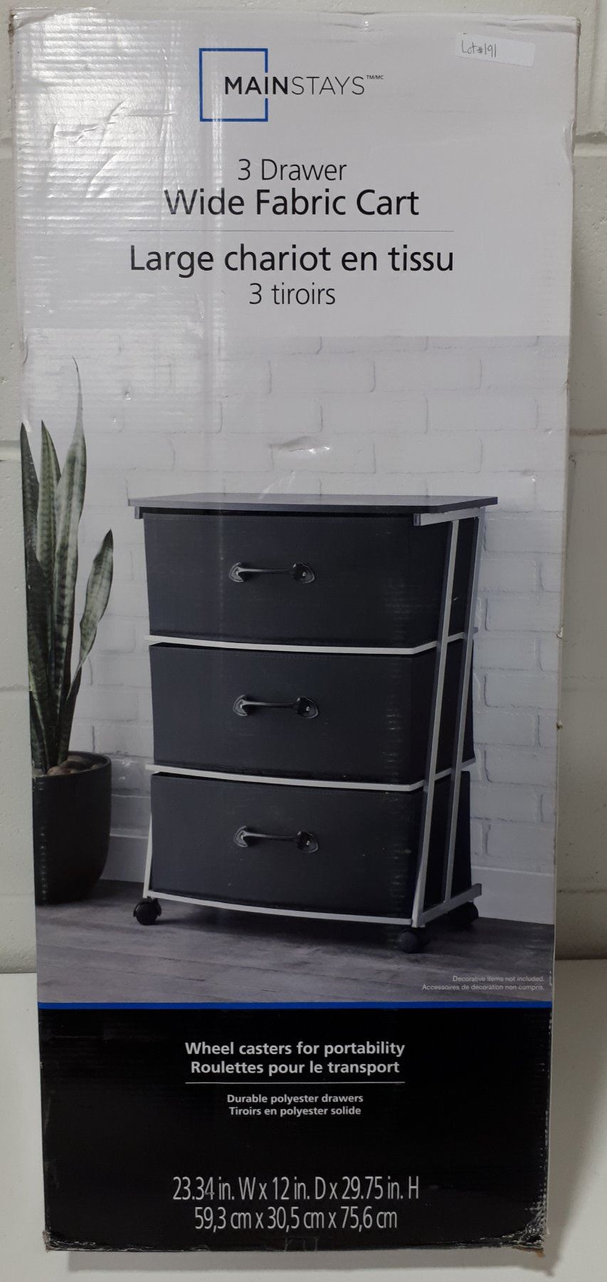 MAINSTAYS 3-DRAWER WIDE FABRIC CART