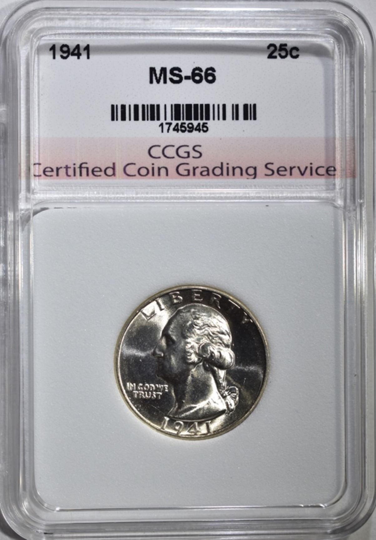 1941 WASHINGTON QUARTER CCGS SUPERB GEM