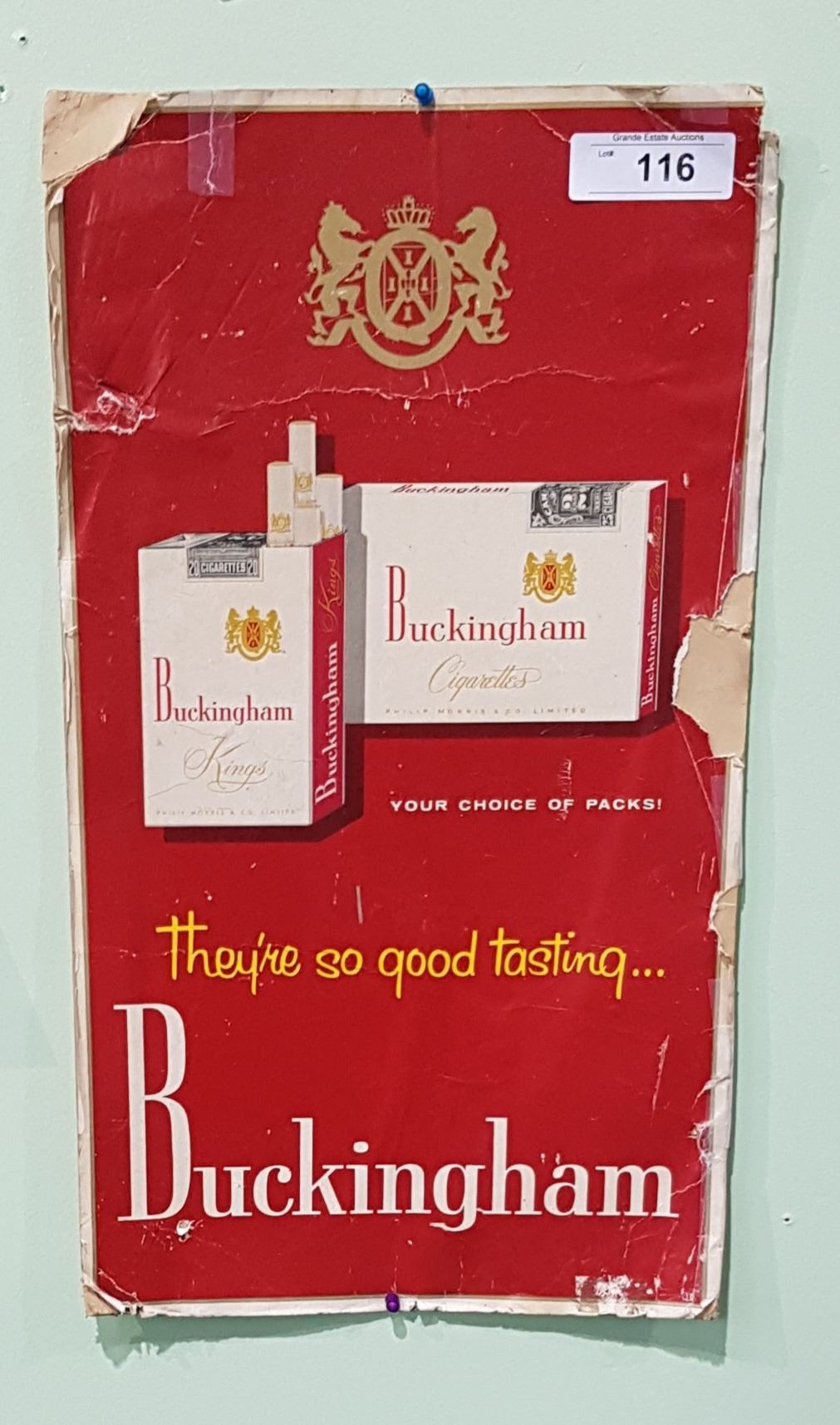 1950'S BUCKINGHAM CIGARETTES CARDBOARD SIGN