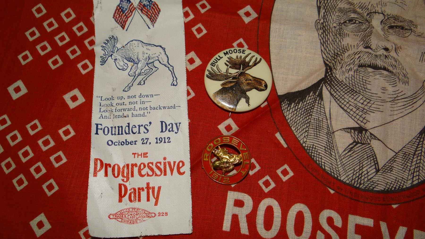 1912 Progressive Party Founder’s Day Flag with 1912 T. Roosevelt pin ...