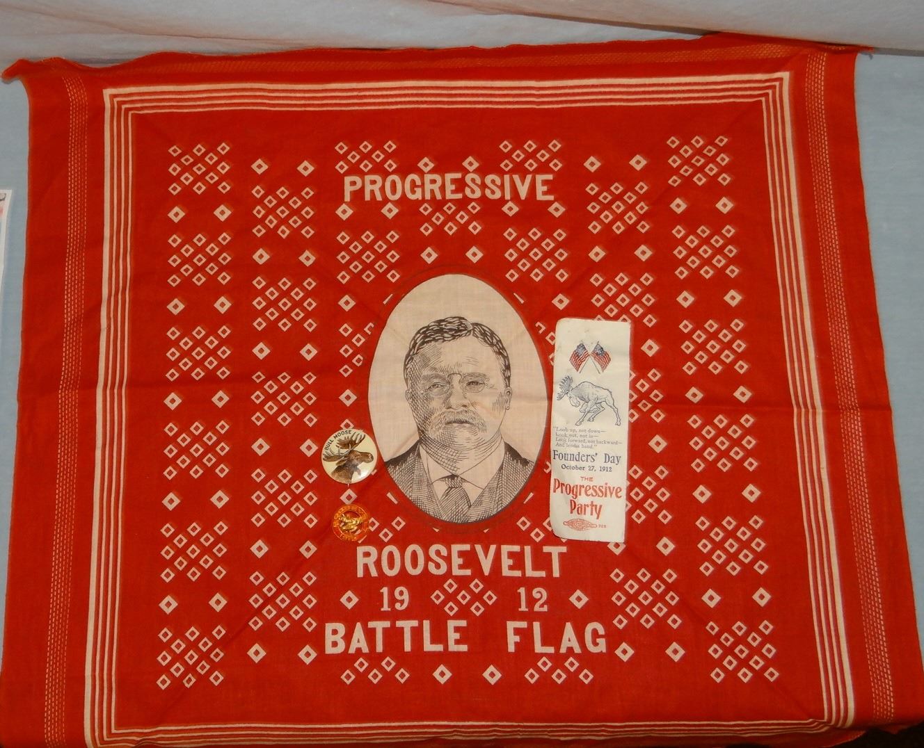 1912 Progressive Party Founder’s Day Flag with 1912 T. Roosevelt pin ...