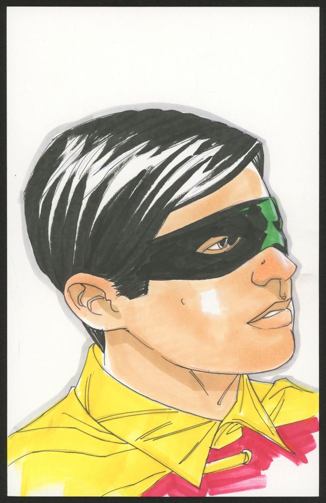 Robin (Burt Ward) "Batman" 1/1 ORIGINAL 5.5" x 8.5" Color Drawing ...