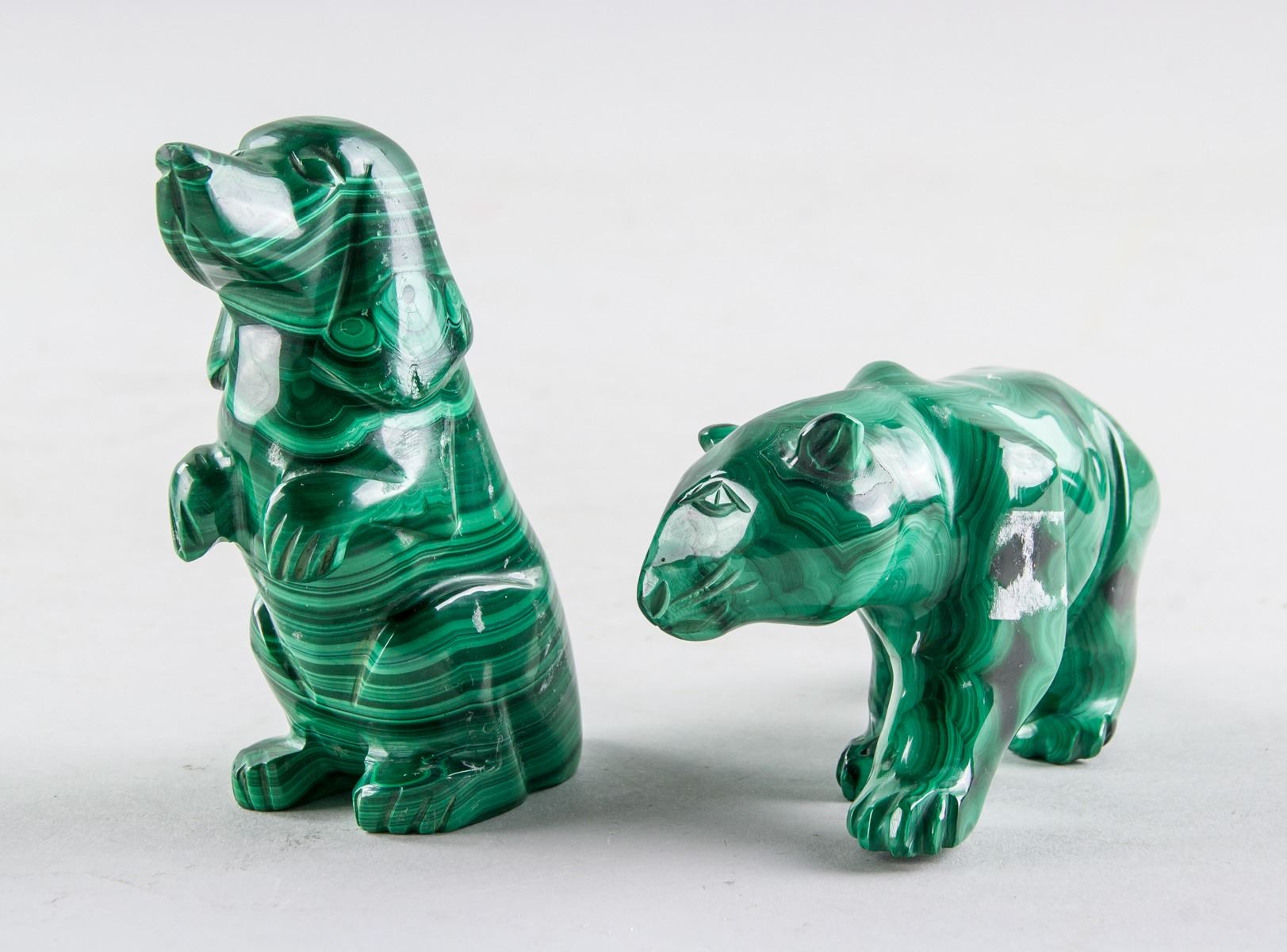 Chinese Malachite Carved Dog and Bear Statue