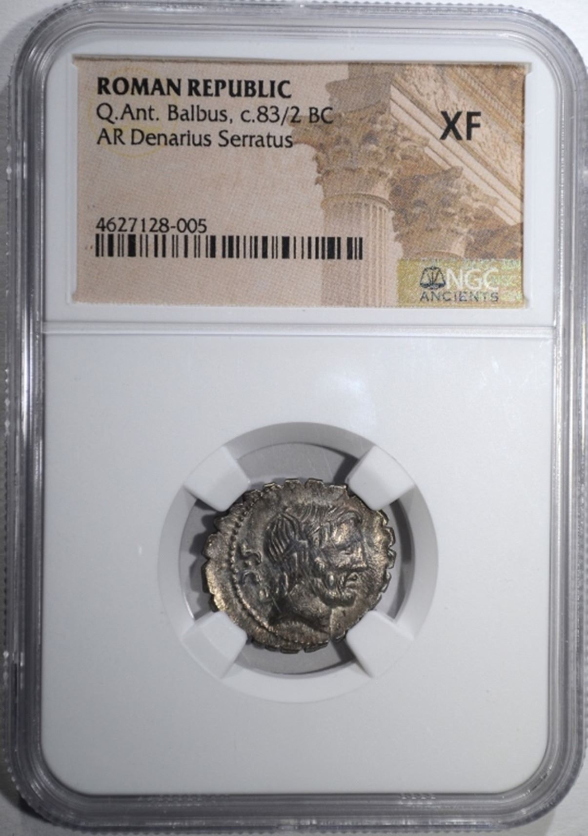 c.83/2 BC SILVER Q.ANT. BALBUS NGC XF