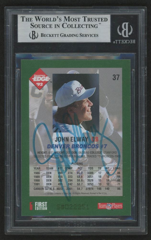 John Elway Signed 1992 Collector's Edge #37 (BGS Encapsulated)