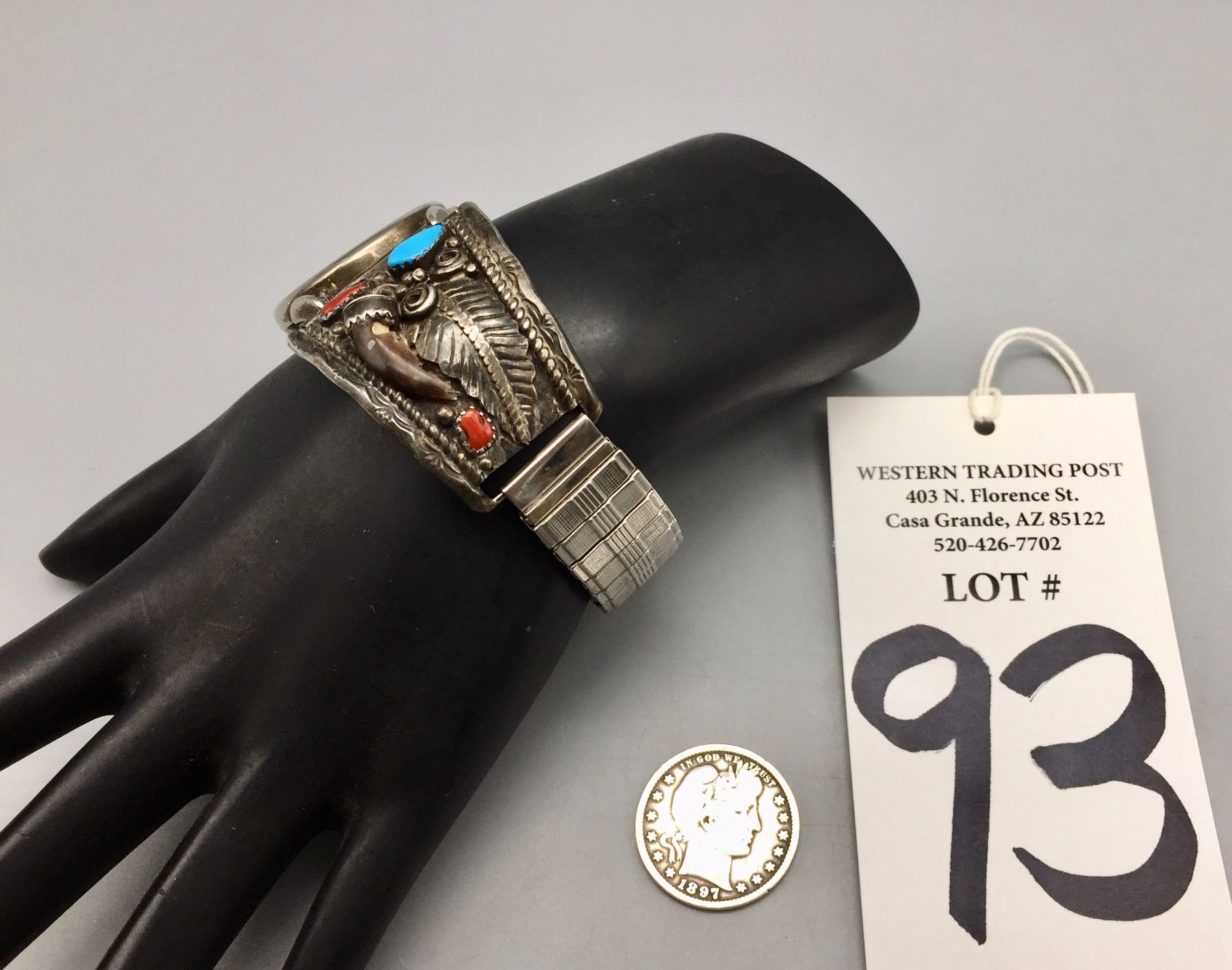 Vintage Turquoise, Coral, Bear Claw - Watch Bracelet