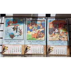 3 VINTAGE 1956 CALENDARS