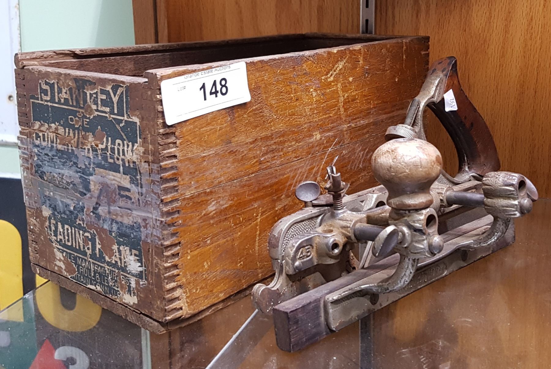 ANTIQUE STANLEY 45 COMBINATION PLANE W/ORIGINAL WOOD BOX