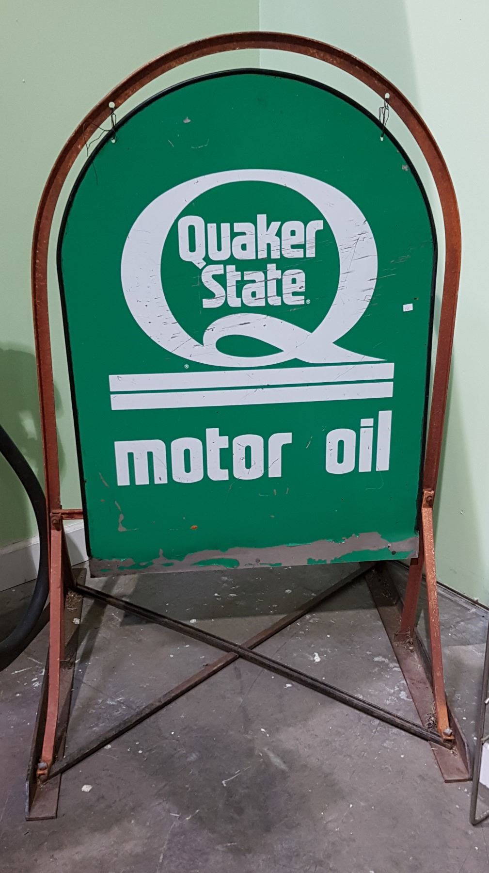 ORIGINAL DOUBLE SIDED QUAKER STATE TOMBSTONE SIGN