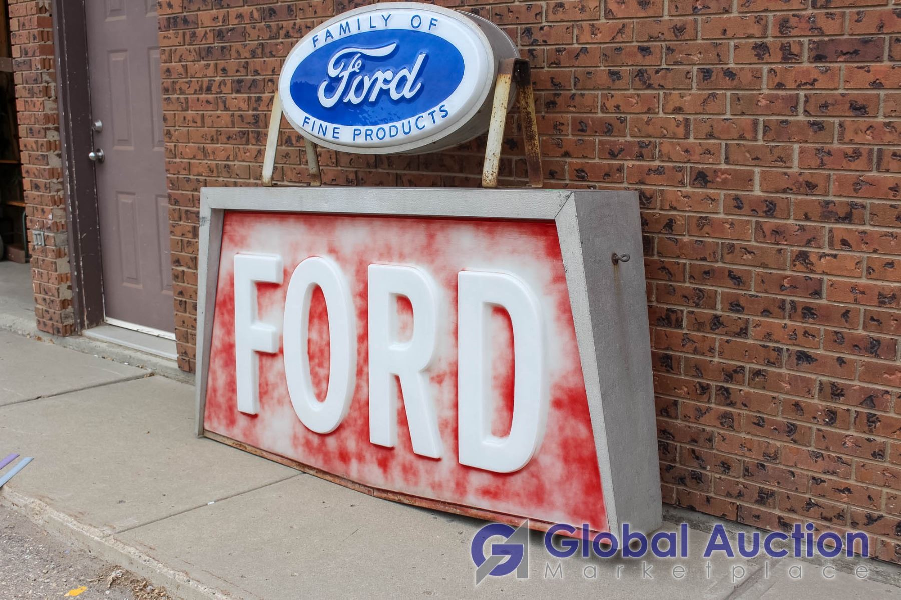 Vintage Plastic Ford Dealership Sign - 62" High, 73" Wide, 13" Deep