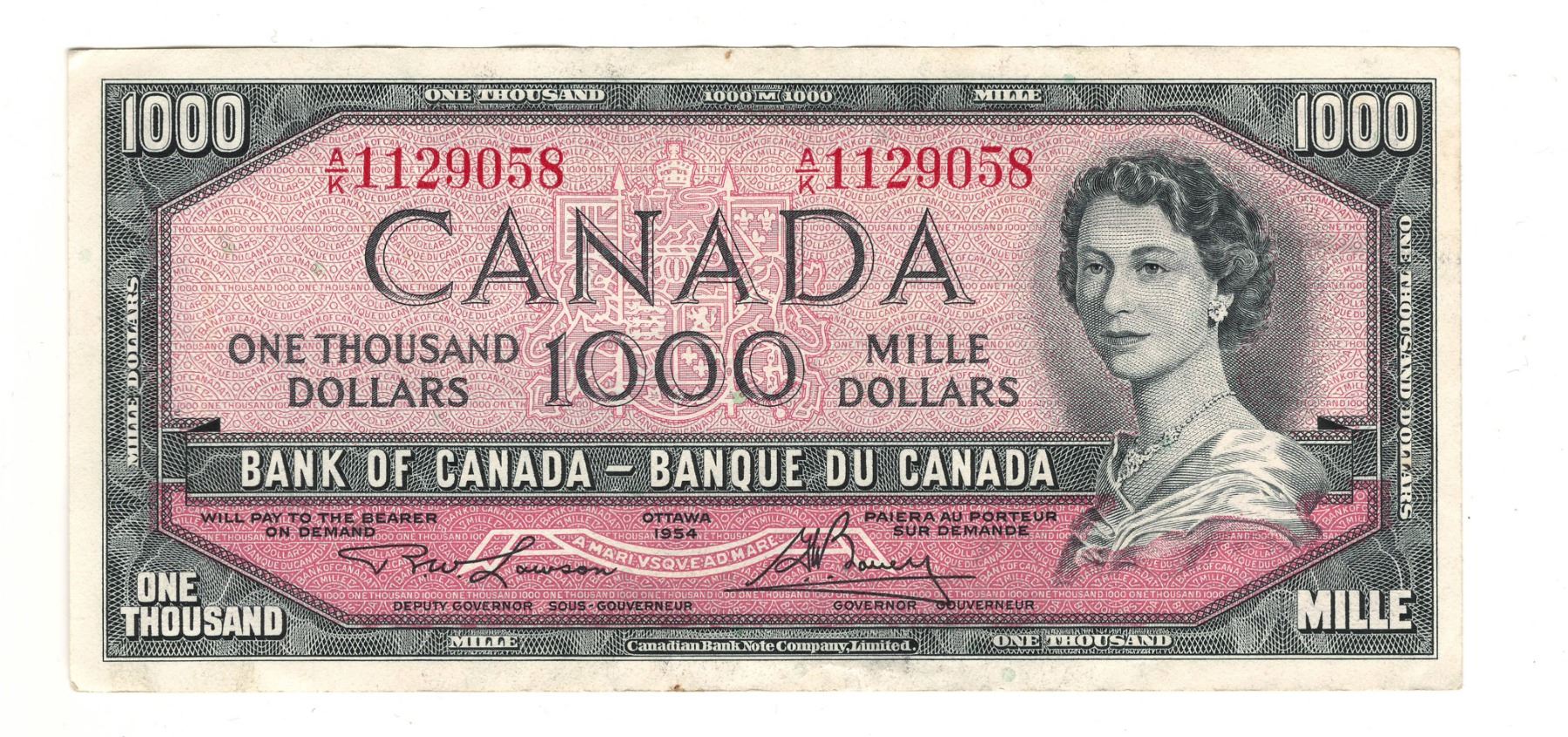 Canada 1954 $1000 Banknote Lawson-Bouey A/K