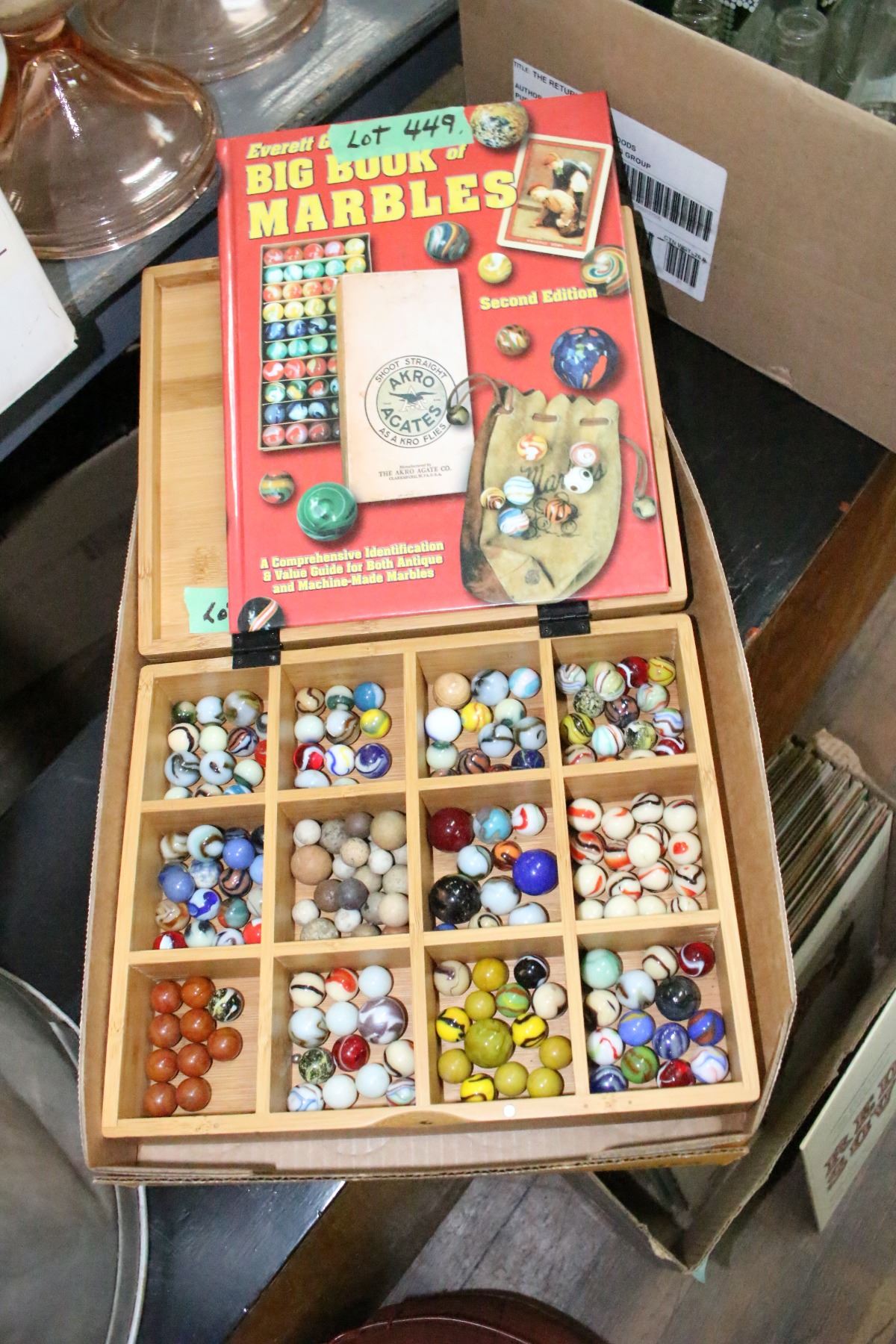 Bamboo Box of Marbles & a Big Book of Marbles Identification Guide