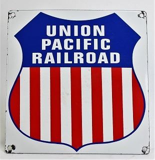 Enamel Union Pacific Railroad sign,