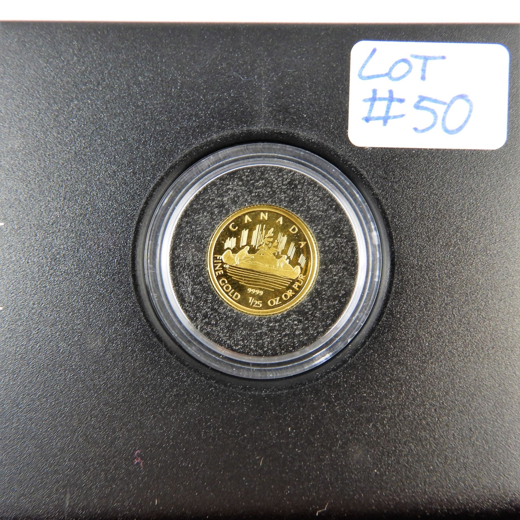 2005 1/25 oz 99.99% Fine Gold Coin Royal Canadian Mint "Canoe"