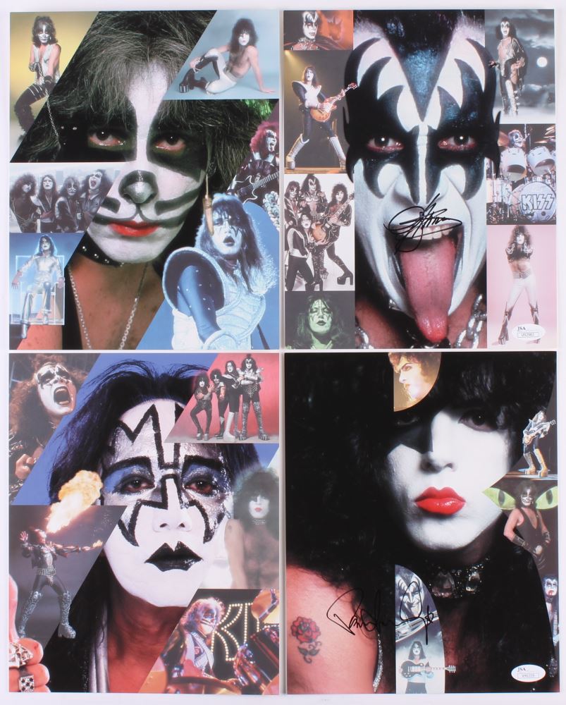 Lot of (4) KISS 8x10 Photos (2) Signed by Gene Simmons Paul Stanley (JSA COA)
