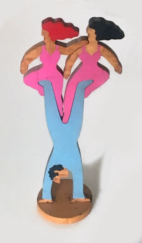 William Accorsi, Three Acrobats, Painted Wood Puzzle Sculpture