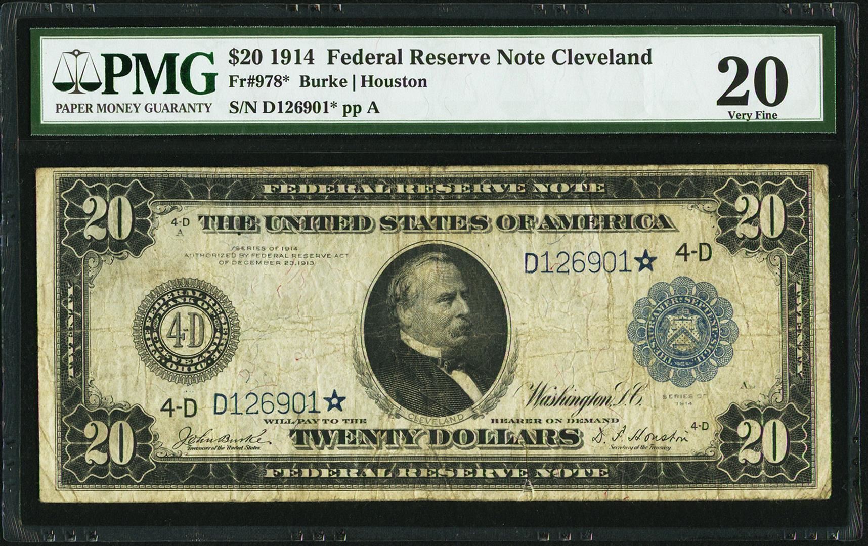 1914 $20 Federal Reserve STAR Note Cleveland Fr.978* PMG Very Fine 20 - BK Auctions