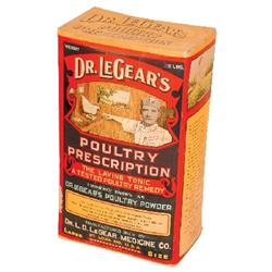 Dr. LeGear's Poultry Prescription 9# cdbd. adv. box, great graphics ...