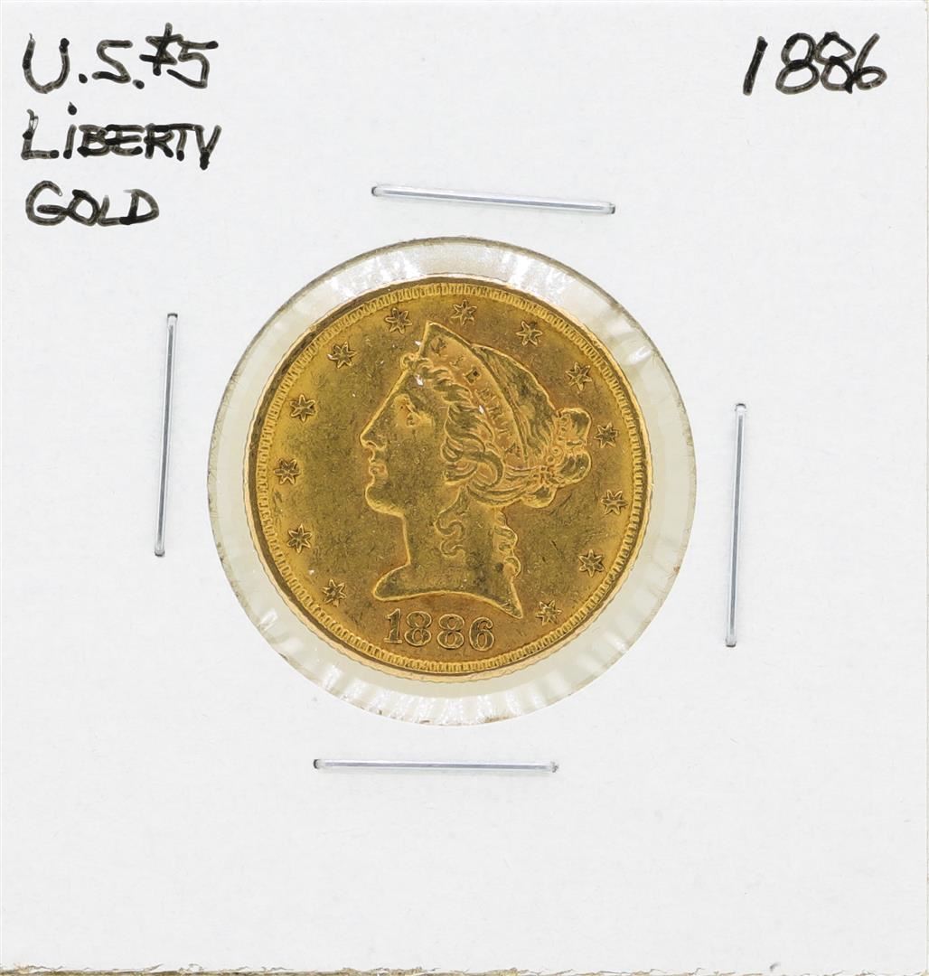 1886 $5 Liberty Head Half Eagle Gold Coin