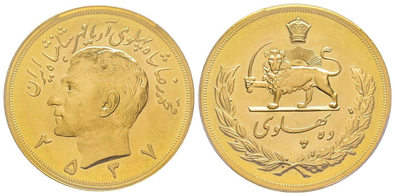 Iran, Muhammad Reza Pahlavi Shah SH 1320-1358 (1941-1979) 10 Pahlavi, MS2537 (1978), AU 81.37 g. 900