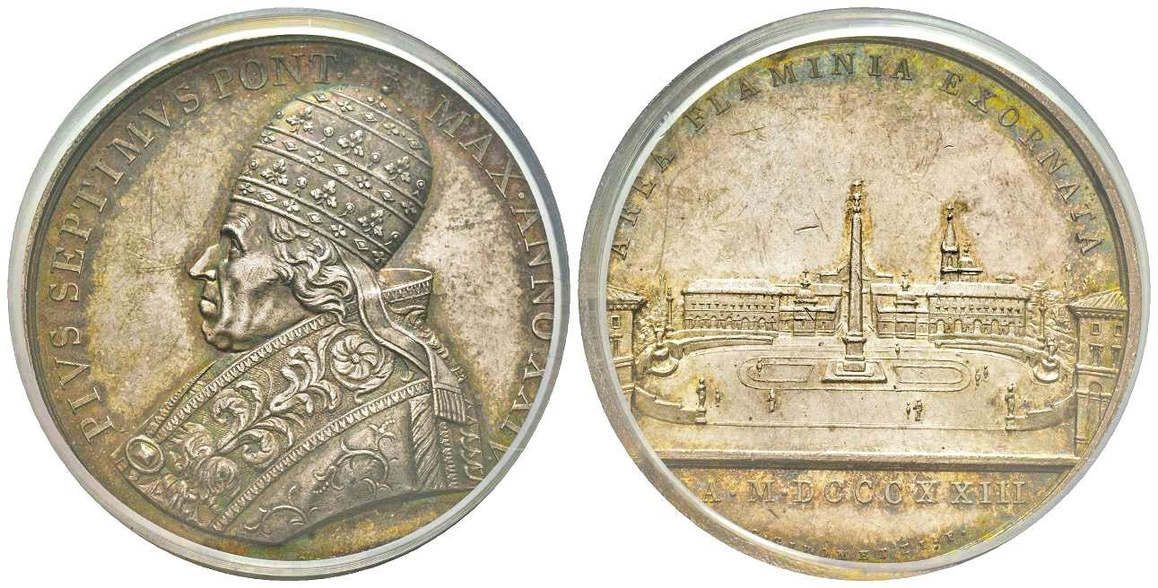 Pio VII 1800-1823 Medaglia in argento, Piazza del Popolo, 1823, AN XXIV ...