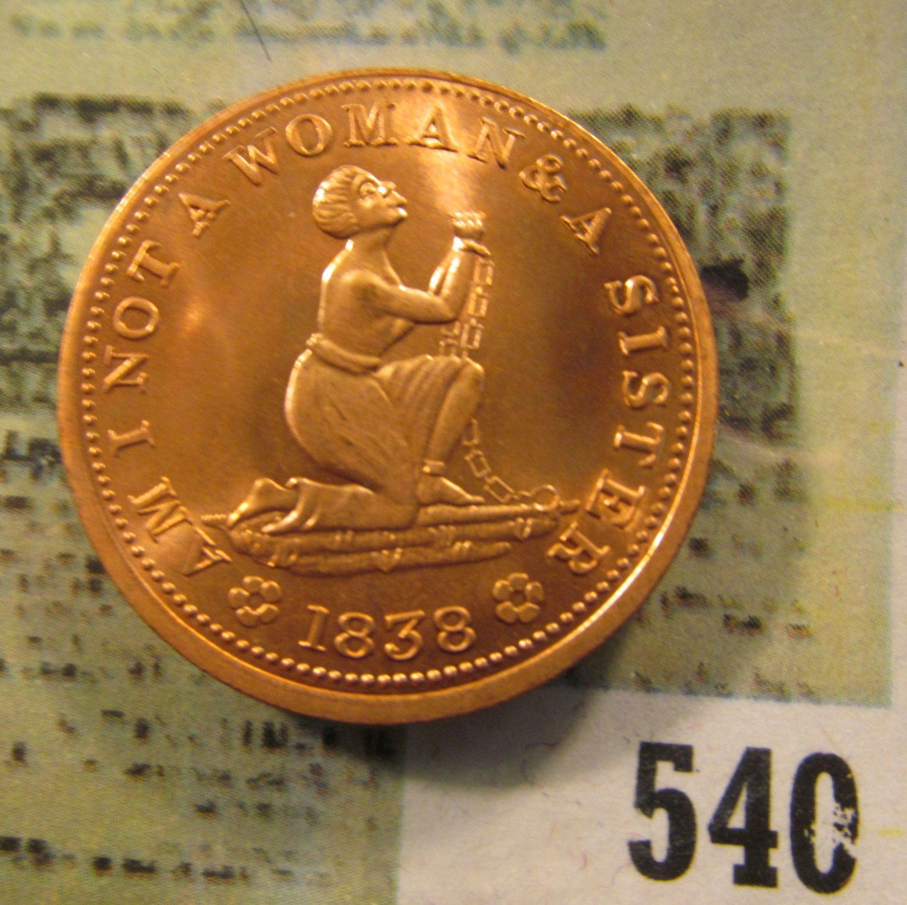 Mule Slave Token, "Am I not a man & a Brother/1838", "Am I not a Woman ...