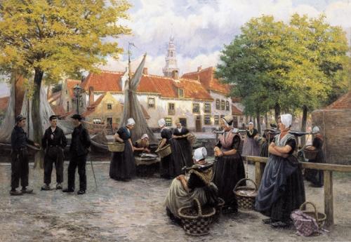 Henri Houben , Visleursters op de kade te Vlissingen (ca. 1907-1910 ...