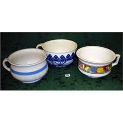 Three decorative ceramic chamber pots