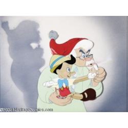 Walt Disney Studios -- "Pinocchio" Original Hand Painted Production Cel and Courvoisier Background.(