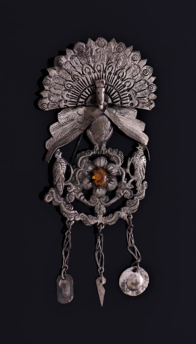 Antique Silver Peacock Peruvian Tupu Pin