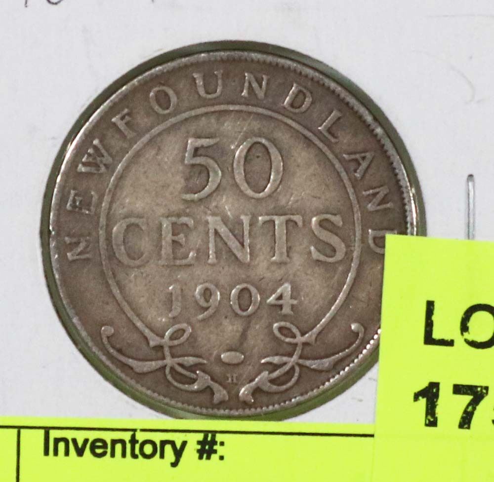 1904-H NEWFOUNDLAND SILVER 50 CENT PIECE