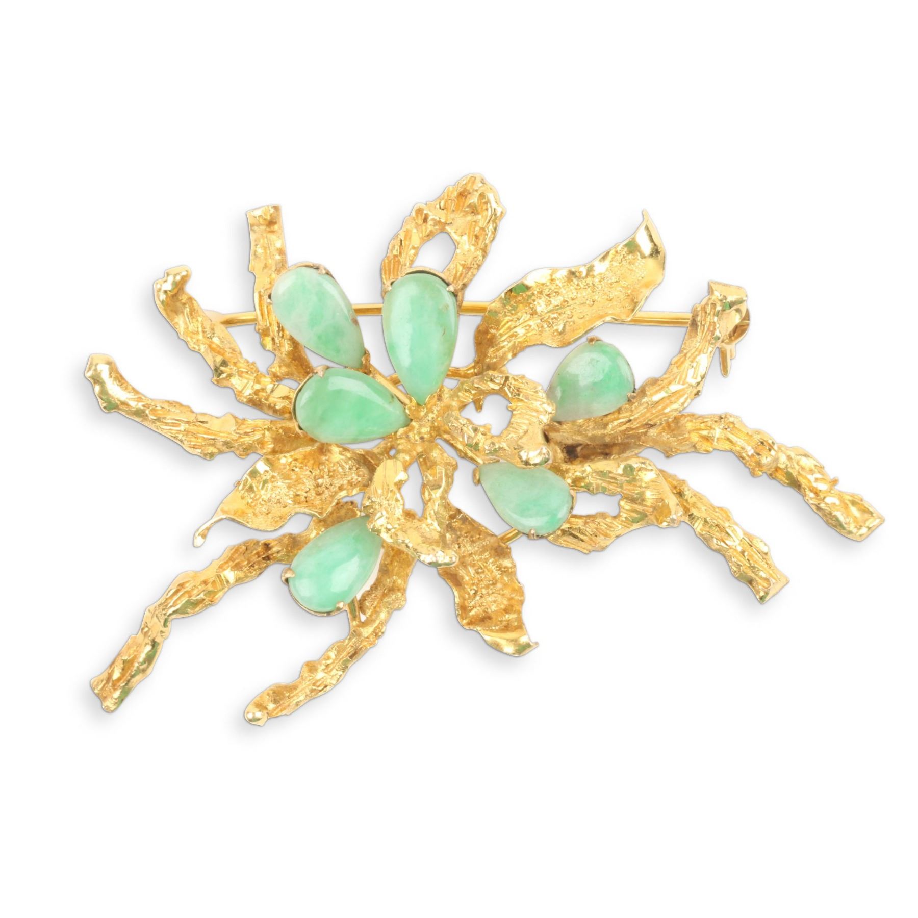 A Chinese 14K Gold & Jade Brooch