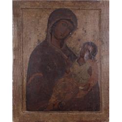 Wallfahrtstafel. Ikone. Mariendarstellung, rückseitig segnender Christus. Tempera auf Holz. Russland