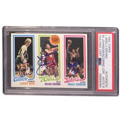 Larry Bird, Julius Erving Magic Johnson Signed 1980-81 Topps #6 34 Larry Bird RC/174 Julius Erving