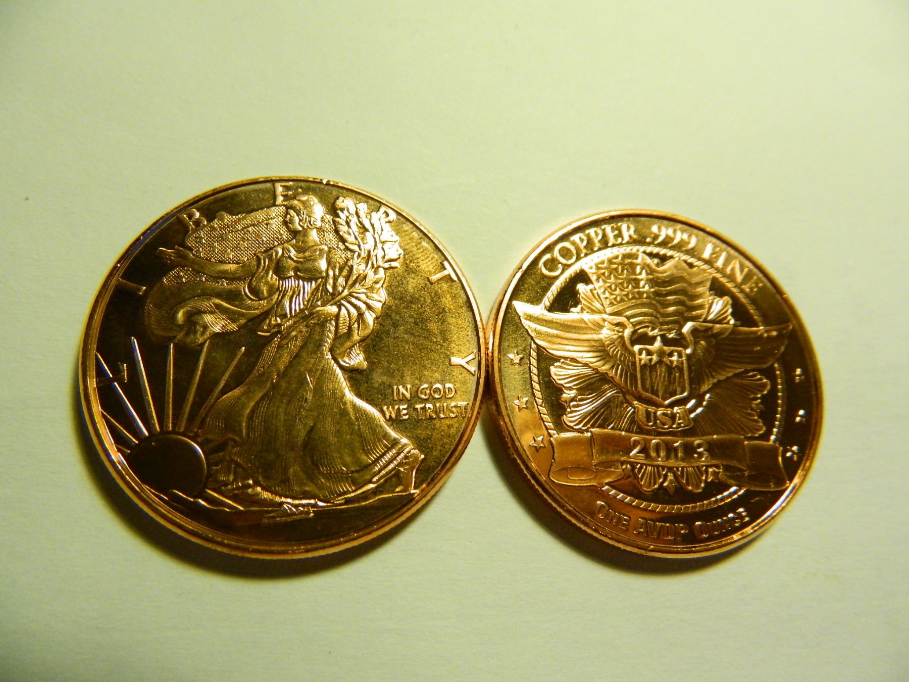 ONE (1) ONE OUNCE .999 Fine Copper Bullion Walking Liberty Round