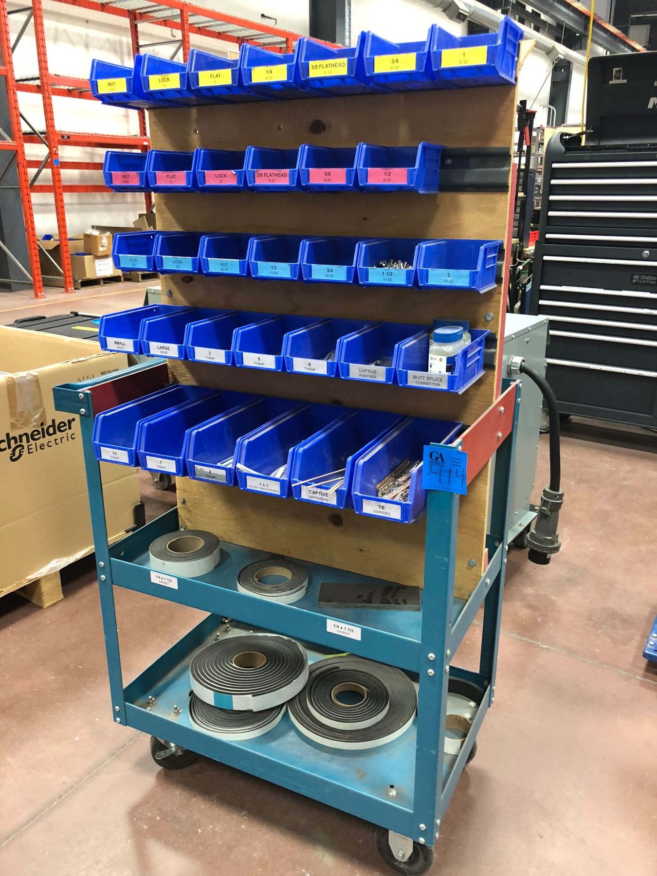 Rolling parts cart 30 x 18 x 60 includes contents