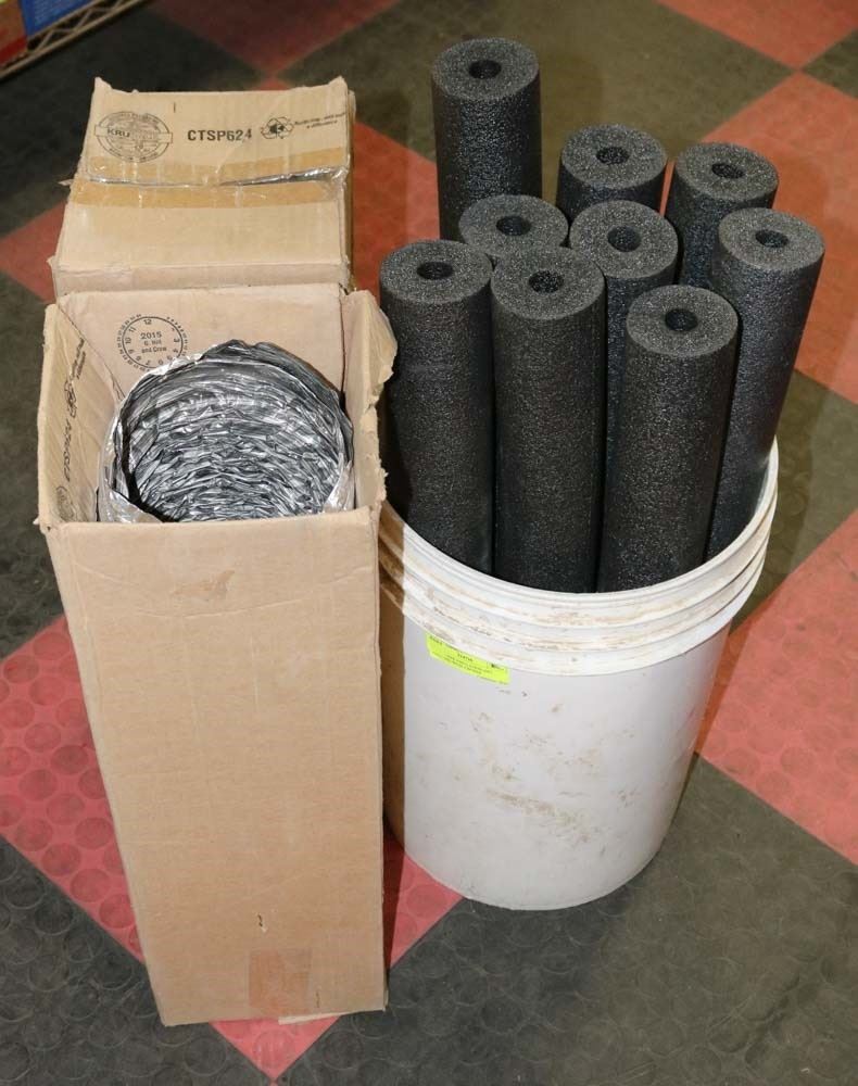 PAIL OF PIPE INSULATION (2FT LENGTHS) WITH 2 BOXES