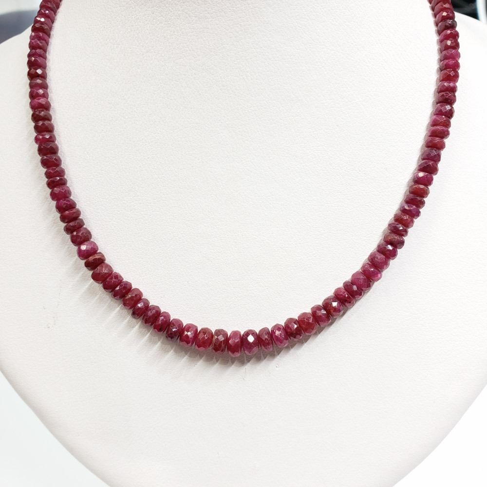 24) STERLING SILVER NATURAL RUBY BEAD NECKLACE - Kastner Auctions