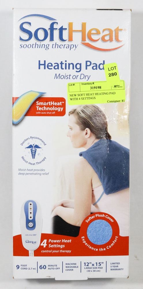 NEW SOFT HEAT HEATING PAD WITH 4 SETTINGS - Kastner Auctions