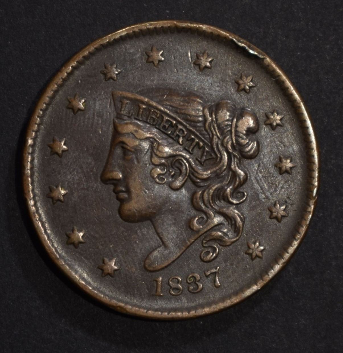 1837 LARGE CENT N-8 XF