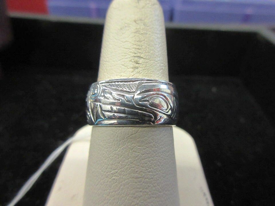 Signed First Nations Sterling Silver Wolf Ring