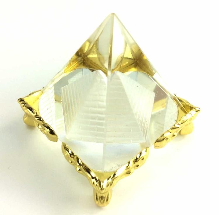 Quartz Crystal Double Pyramid On Gold Plated Stand