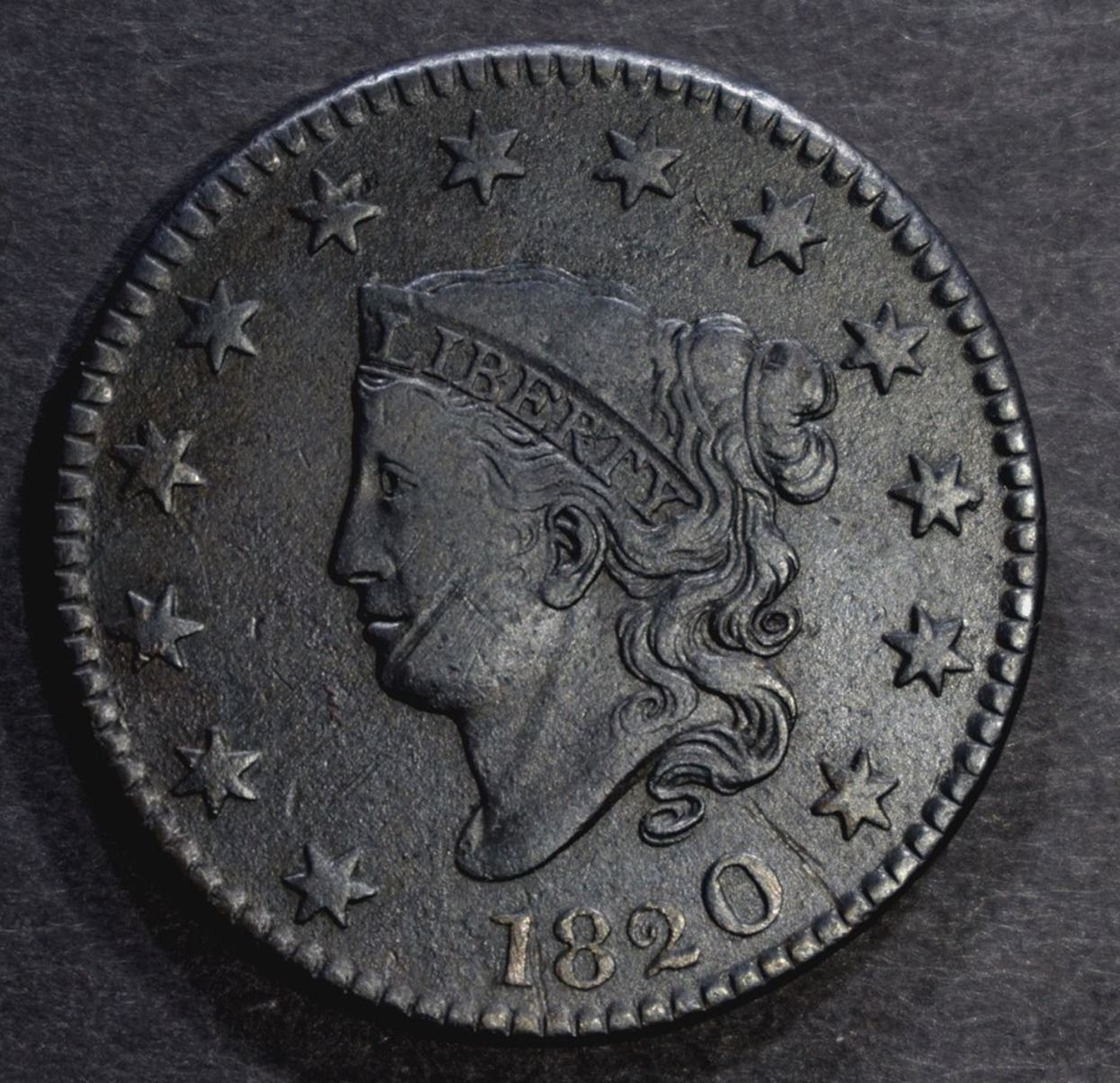 1820 LARGE CENT, N-9, XF