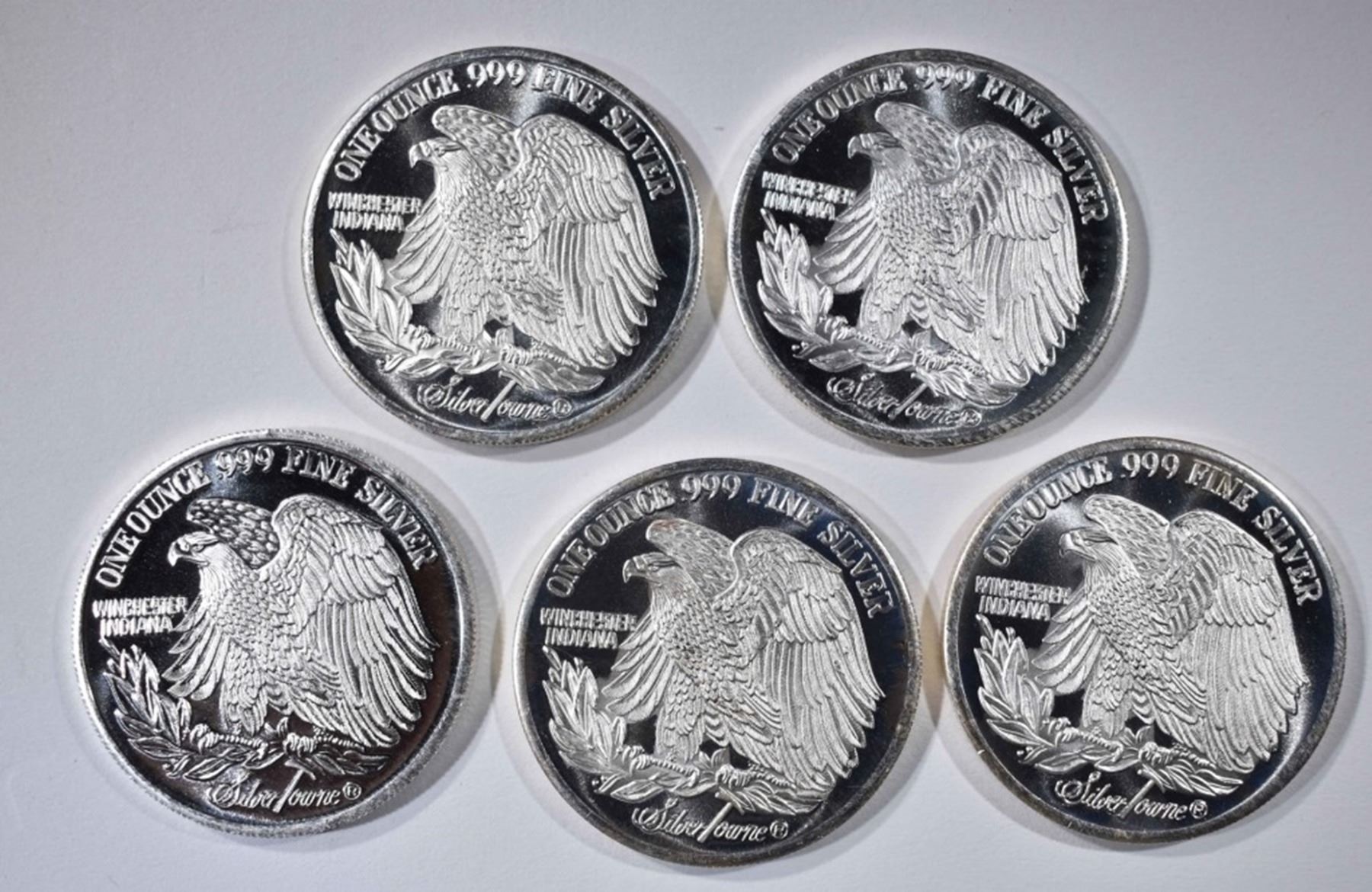 5-ONE OUNCE .999 SILVER "STANDING LIBERTY” ROUNDS