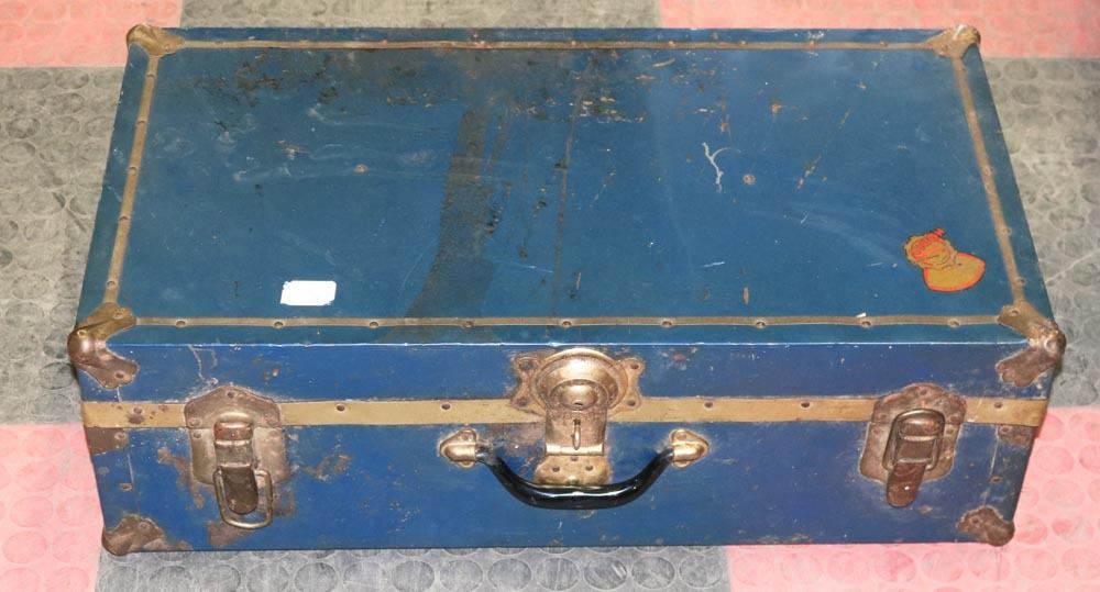 VINTAGE UNION BLUE & BRASS TRUNK