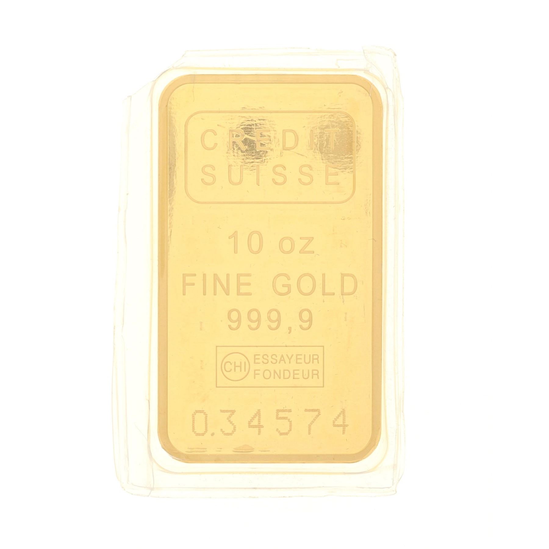 BULLION: (10) ounces Credit Suisse 999,9 fine gold bar; Serial Number ...